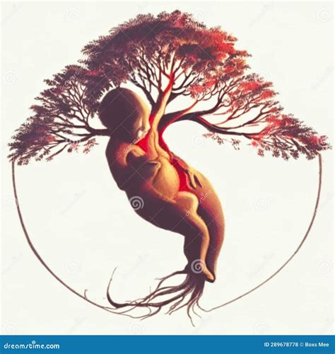 Digital Illustration Of A Fetus In A Bonsai Tree In Silhouette Generative AI Stock Illustration