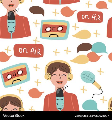 Podcast Seamless Pattern Background With Audio Vector Image