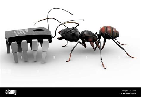 An Ant Meeting A Computer Bug Which Is A Microchip With Antennas And