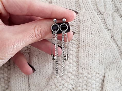 Safety Pin Earrings Aesthetic Kpop Chain Earrings Korean Earrings