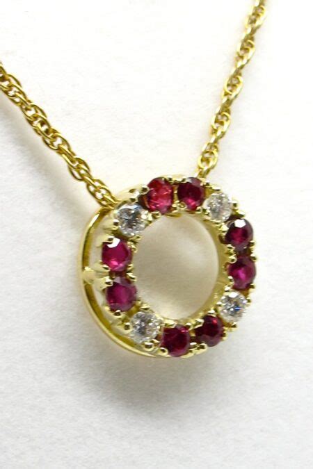 Ct Yellow Gold Diamond And Ruby Circle Pendant Diamond Creations