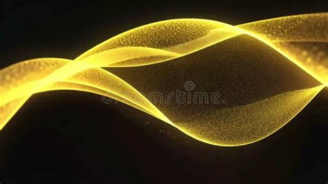 Abstract Background With A Glowing Golden Wave And Sparkling Particles On A Black Background