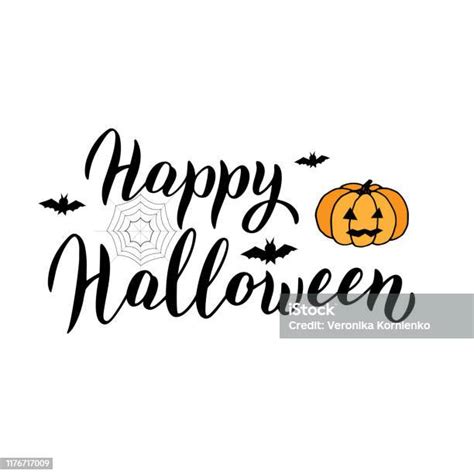 해피 할로윈 텍스트 배너입니다 호박과 박쥐 할로윈 인사말 카드입니다 트렌디 한 레터링 템플릿입니다 벡터 Eps 10 10월에 대한 스톡 벡터 아트 및 기타 이미지 Istock