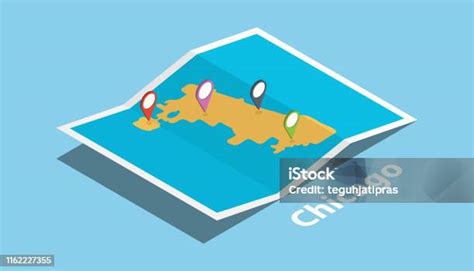 시카고 미국은 접힌지도와 아이소 메트릭 스타일의 핀 위치 메이커 대상지도 위치를 탐구 시카고 일리노이에 대한 스톡 벡터 아트 및