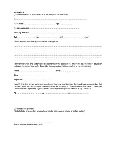 Blank Saps Affidavit Form South Africa
