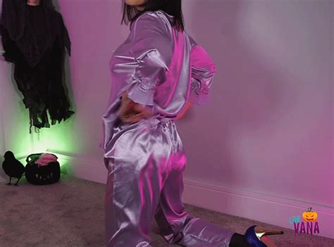 Vana Pulling On Her Satin Pjs Vanasatin