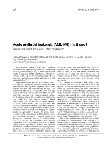 Pdf Acute Erythroid Leukemia Aml M 6 Is It Rare Akut Eritroid