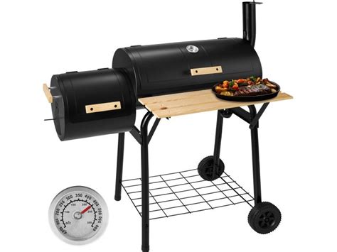 Tectake barbecue charbon 2 cuves avec thermomètre 3 en 1 pour