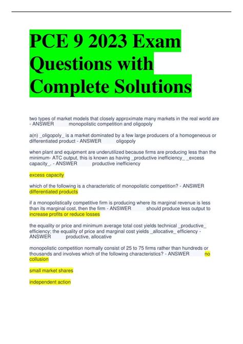 Pce 9 2023 Exam Questions With Complete Solutions Pce 9 Stuvia Us