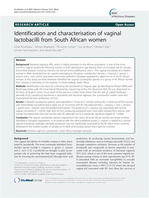 Pdf Identification And Characterisation Of Vaginal Lactobacilli From