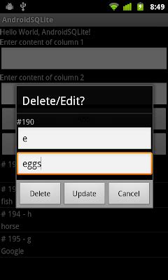 Android Er Edit Row In SQLite Database Using SQLiteDatabase Update