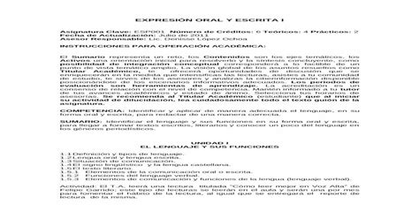 ExpresiÓn Oral Y Escrita I Uaimmx · Forma Oral Y Escrita Para