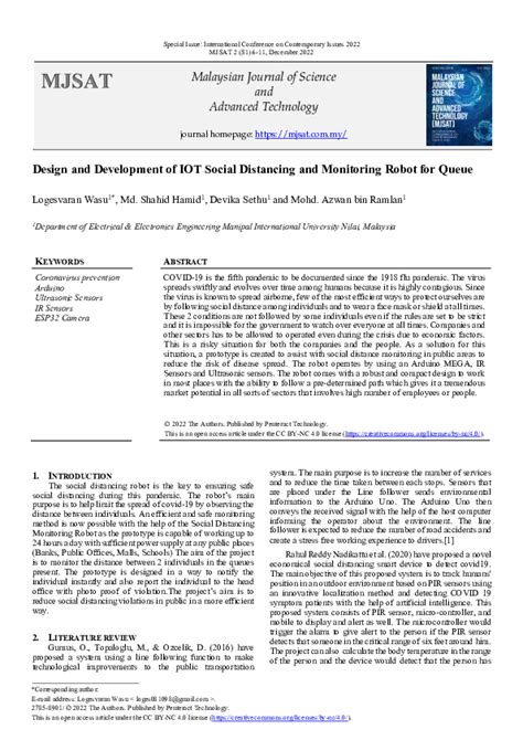 Pdf Design And Development Of Iot Social Distancing And Monitoring Robot For Queue