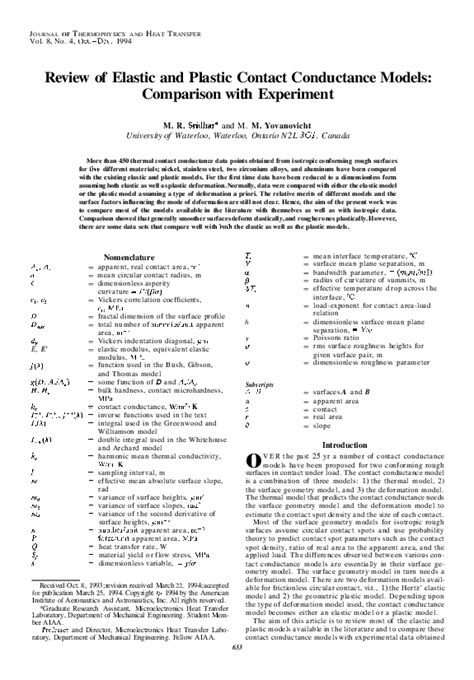 Pdf Review Of Elastic And Plastic Contact Conductance Models