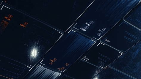 Blocks Of Program Code Flying In Virtual Space Divided Into Different Moving Digital Screens