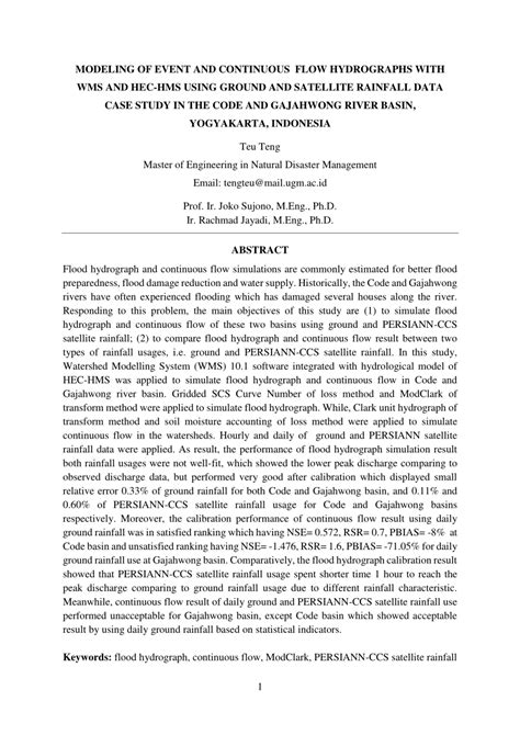 Pdf Modeling Of Event And Continuous Flow Hydrographs With Wms And
