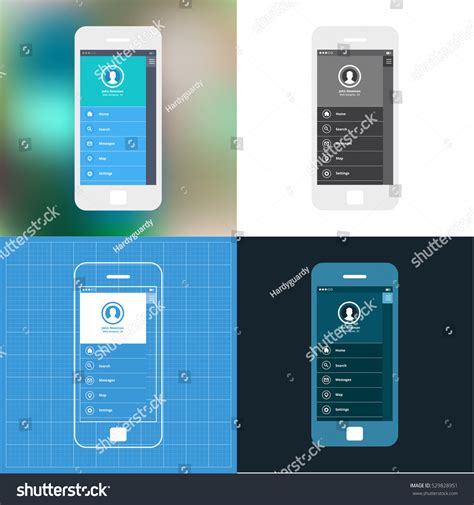 Mobile App Single Screen Ui Kit Sidebar Profile Royalty Free Stock Vector Avopix