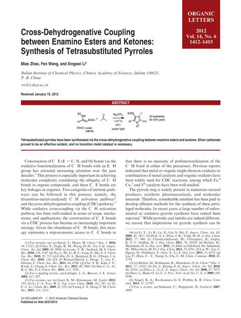 Pdf Cross Dehydrogenative Coupling Between Enamino Esters And Ketones