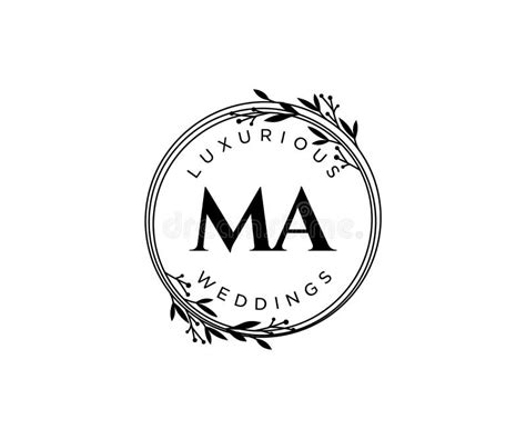 Ma Initials Letter Wedding Monogram Logos Template Hand Drawn Modern