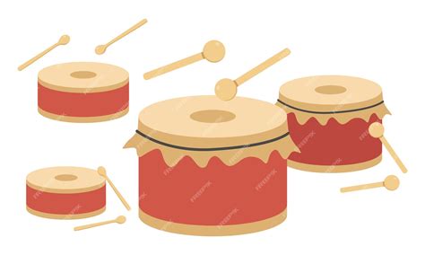 Premium Vector Set Of Big And Small Red Drum And Wooden Drum Sticks Vector Design Drum Flat
