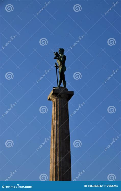 Pobednik The Victor Monument With Clear Blue Sky Belgrade Serbia