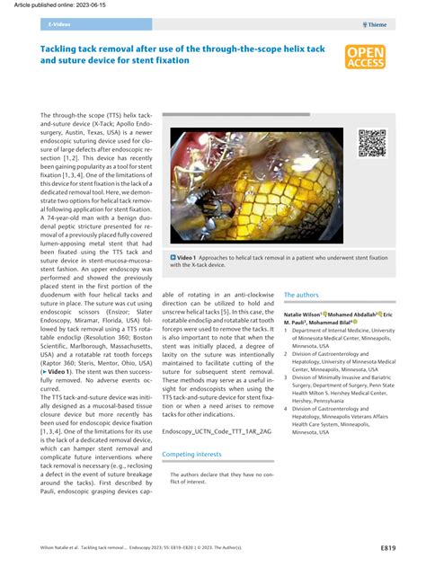 Pdf Tackling Tack Removal After Use Of The Through The Scope Helix