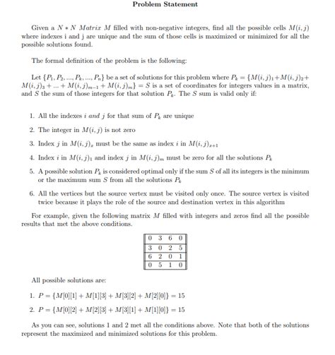 Solved Given A NN Matrix M Filled With Non Negative Chegg