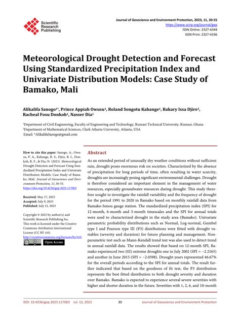 Pdf Meteorological Drought Detection And Forecast Using Standardized Precipitation Index And