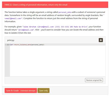 Solved Hw832 Given A String Of Personal Information Return Only The