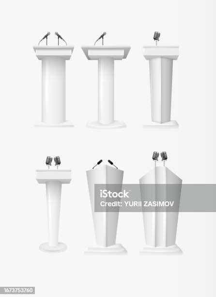 투명한 배경에 분리된 마이크가 있는 연단 트리뷴 디자인 연단이 서 있습니다 Abstract Concept Graphic