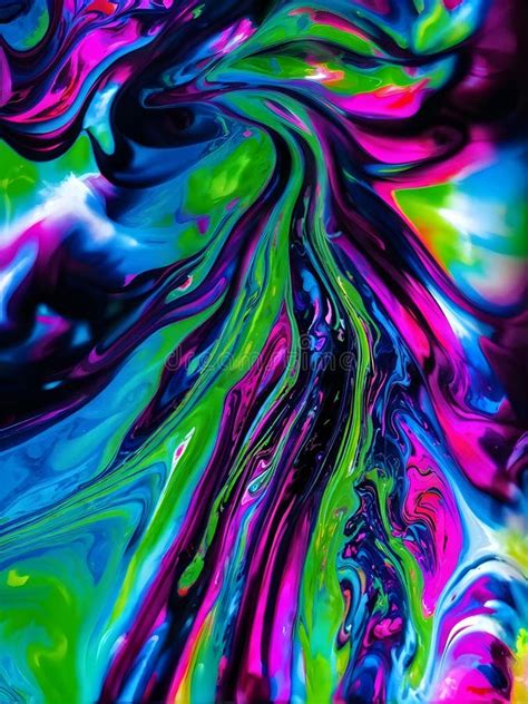 Dynamic Abstract Background With Swirling Liquid Patterns And Colorful Light Refraction Stock