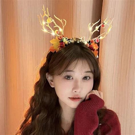 Plush Hair Hoop Antlers Headband Glowing Elk Hair Hoop Glowing Headband