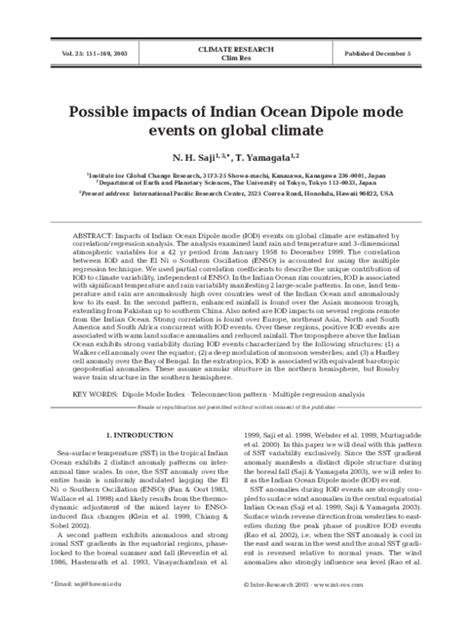 Pdf Possible Impacts Of Indian Ocean Dipole Mode Events On Global Climate