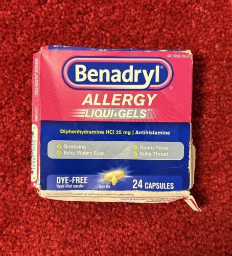 Benadryl Liqui Gels Antihistamine Allergy Medicine Dye Free 24 Caps Exp