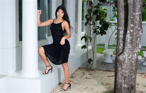 Wallpaper Long Hair Model Gorgeous Photoshoot Posing High Heels Black Dress Beautiful