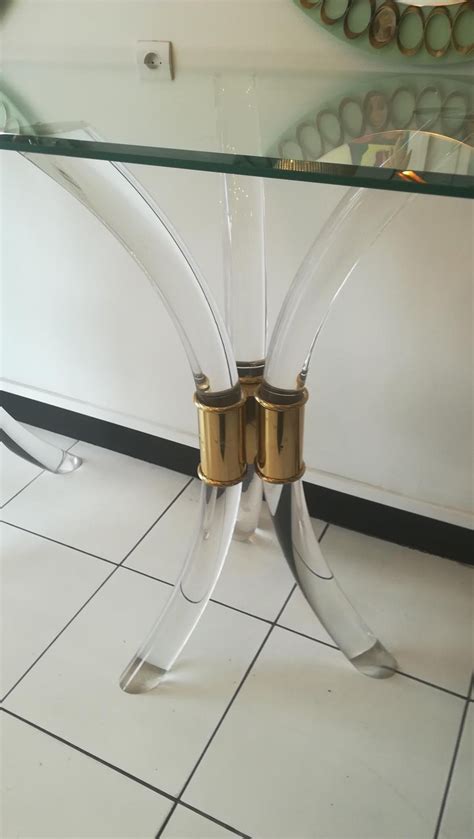Plexiglass And Brass Console Circa 1970 With Glass Tray For Sale At