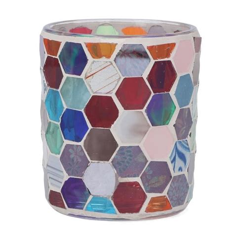Fdit Chandelier en mosaïque Bougeoir en verre moderne européen coloré hexagonale mosaïque
