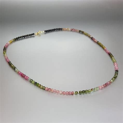 Beaded Watermelon Tourmaline Necklace With 14K Gold Plated Etsy
