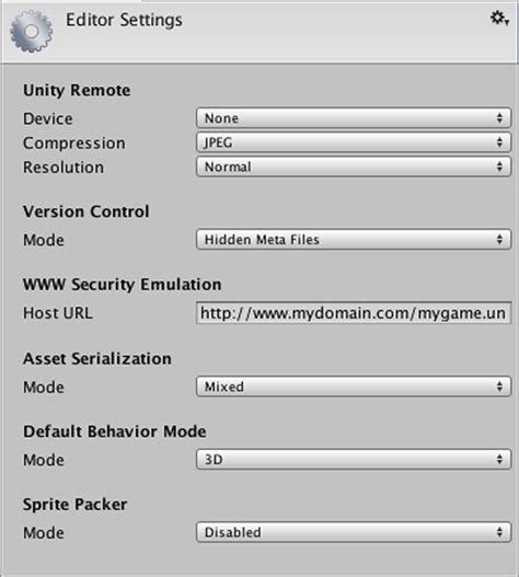 Unity Manual Editor Settings