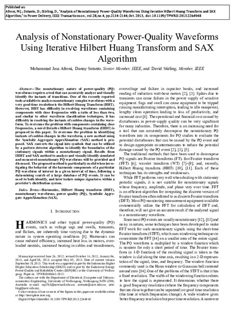 Analysis Of Nonstationary Power Quality Waveforms Using Iterative Hilbert Huang Transform And
