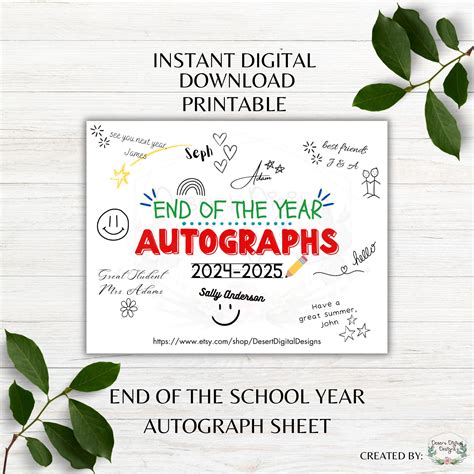 End Of The Year Printable Autographs Sheet 2024 2025 Autographs Class