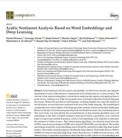 Arabic Sentiment Analysis Based On Word Embeddings And Deep Learning مستقل
