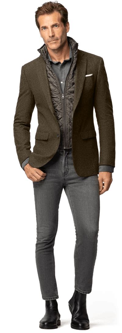 Brown Flannel Slim Fit Blazer With Removable Padded Piece