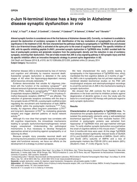 Pdf C Jun N Terminal Kinase Has A Key Role In Alzheimer Disease