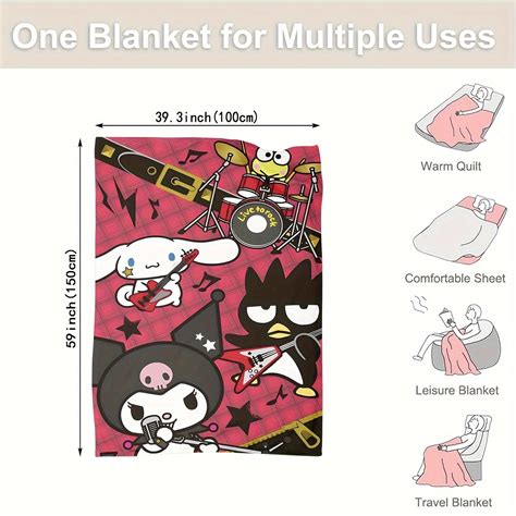 Cartoon Character Print Woolen Blanket Featuring Kuromi Cinnamoroll