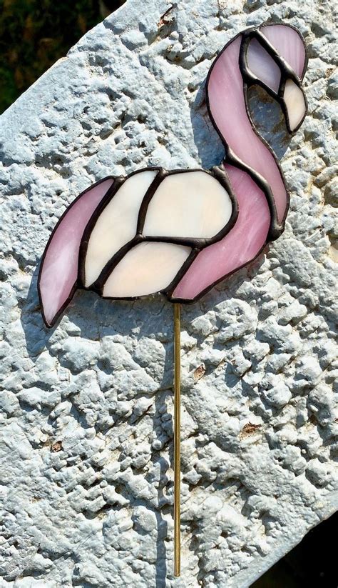 Flamingo Yard Art Plant Stake Suncatcher Stained Glass Garden