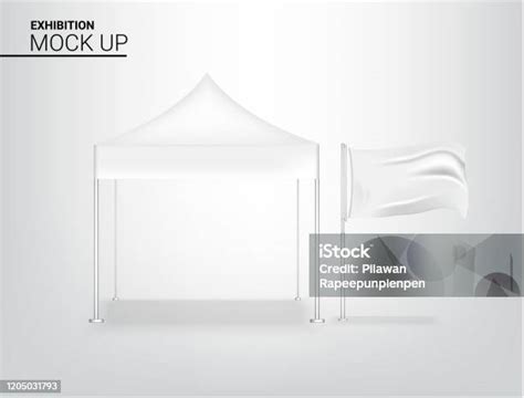 금속 및 플래그 템플릿 배경 일러스트와 상점 판매 마케팅 프로모션 전시회에 대한 3d 모의 현실적인 텐트 디스플레이 Pop 부스