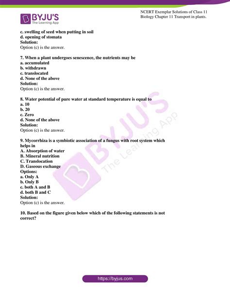 Ncert Exemplar Solution For Class 11 Biology Chapter 11 Download The
