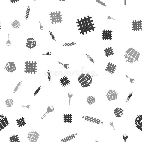 Set Cracker Biscuit Candy Cupcake And Lollipop On Seamless Pattern