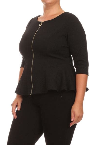 Plus Size Elegant Textured Peplum Black Jacket Plussizefix